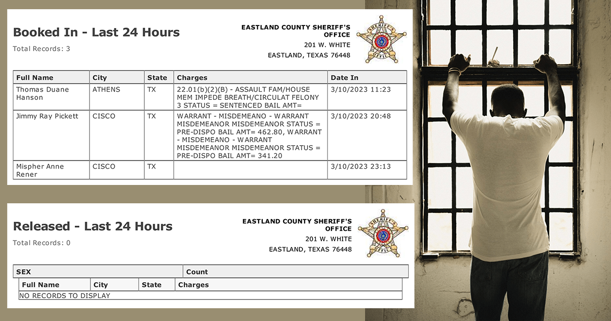 EASTLAND COUNTY JAIL ACTIVITY LAST 24 HOURS MARCH 11, 2023 - Microplex News